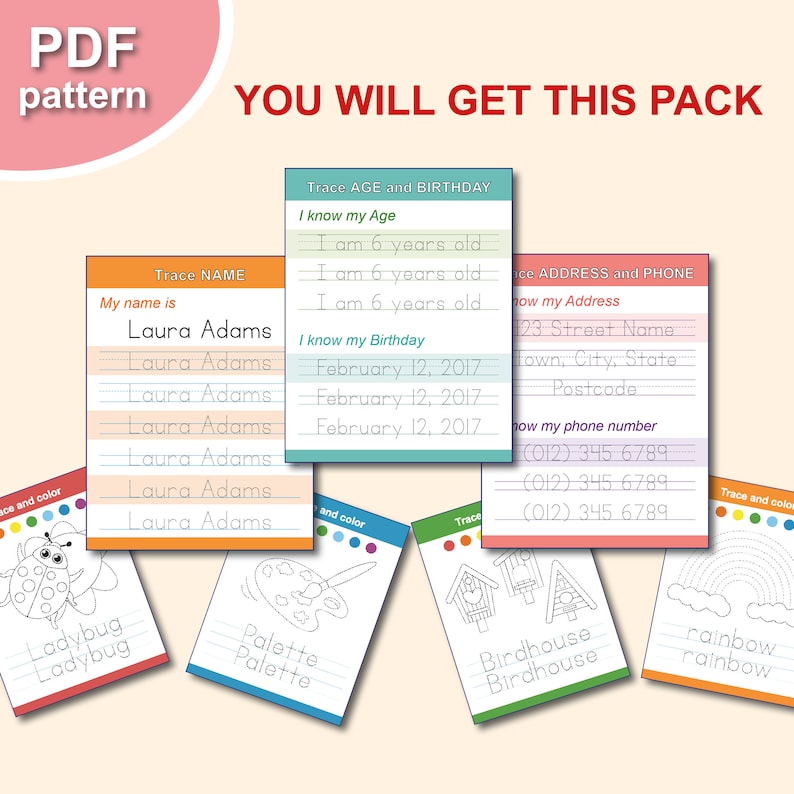 Printable Handwriting Practice Name, Age, Address, Phone Number ...