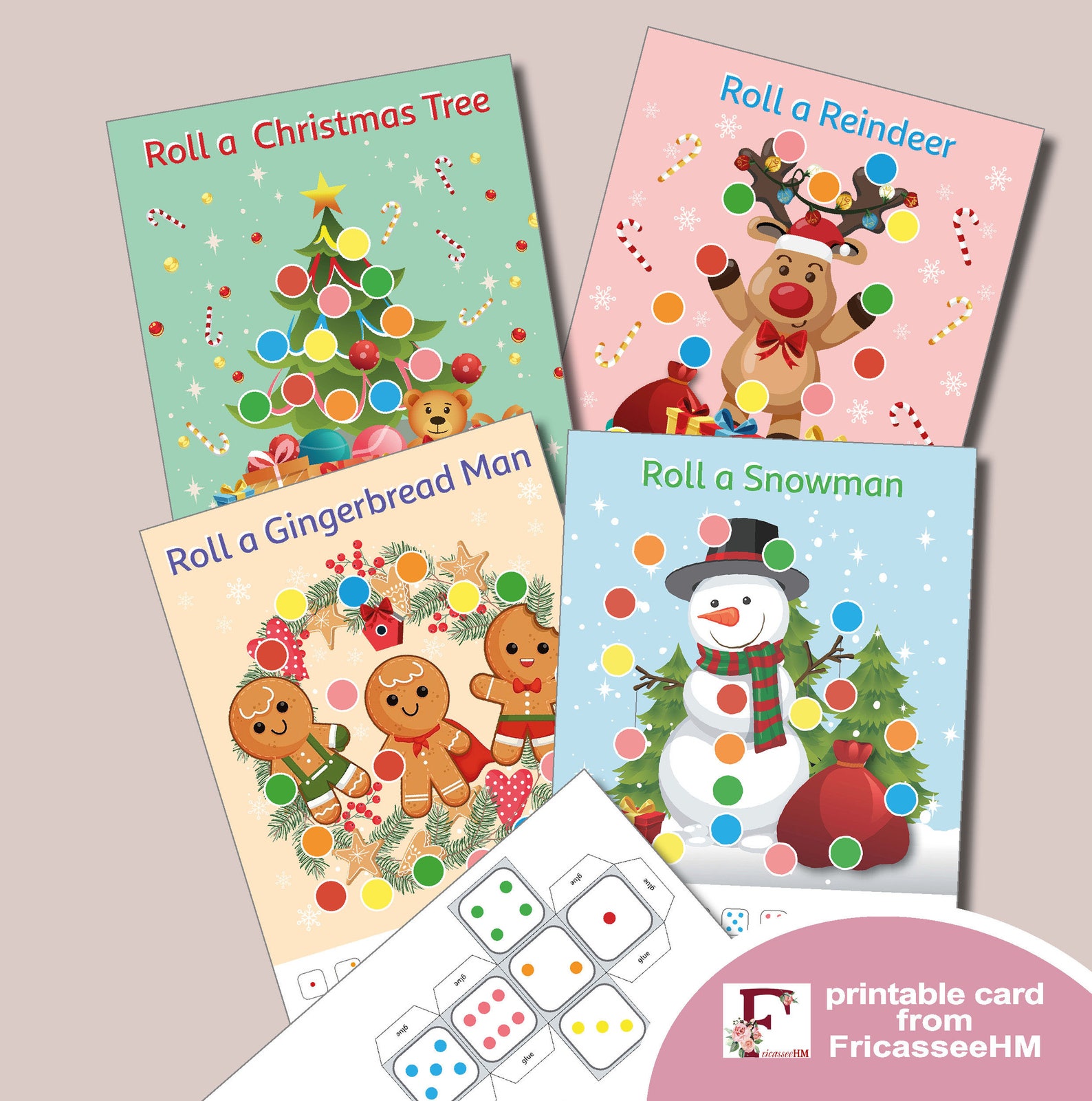 Printable Christmas Kids Table Game. Roll a Christmas Tree - Etsy