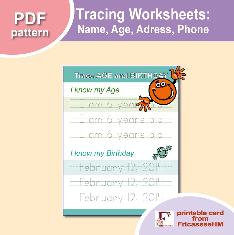 Printable Handwriting Practice Name Age Address Phone - Etsy