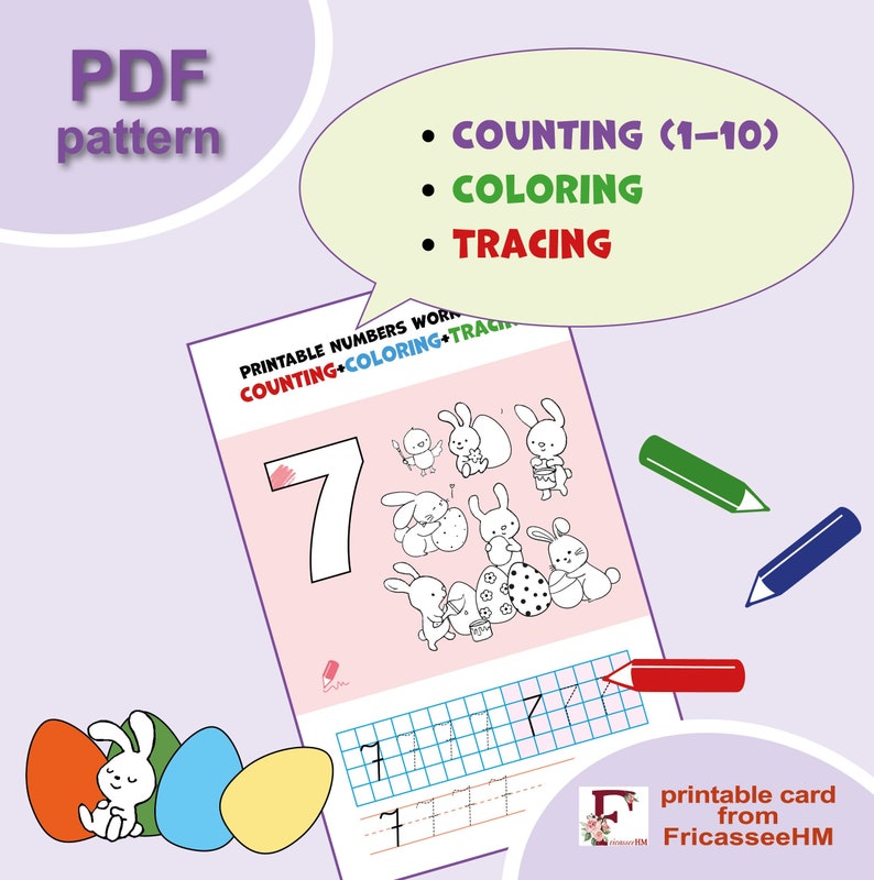 Easter Bunny Coloring Pages for Kids. Printable Tracing Number ...