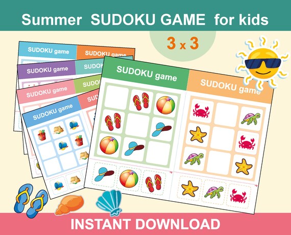 Summer Sudoku for Kids Printable. Kindergarten Activity. | Etsy