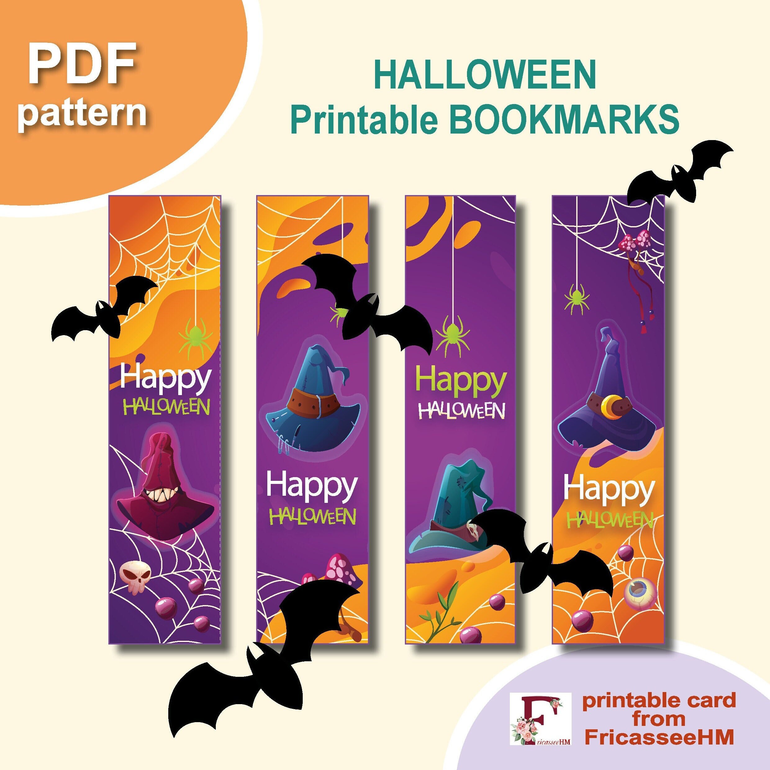 Halloween Printable Bookmarks, Set of 8, PDF Bookmarks, Gifts for ...