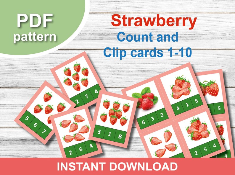Strawberry Count and Clip Cards 1-10. Printable Preschool Activity ...