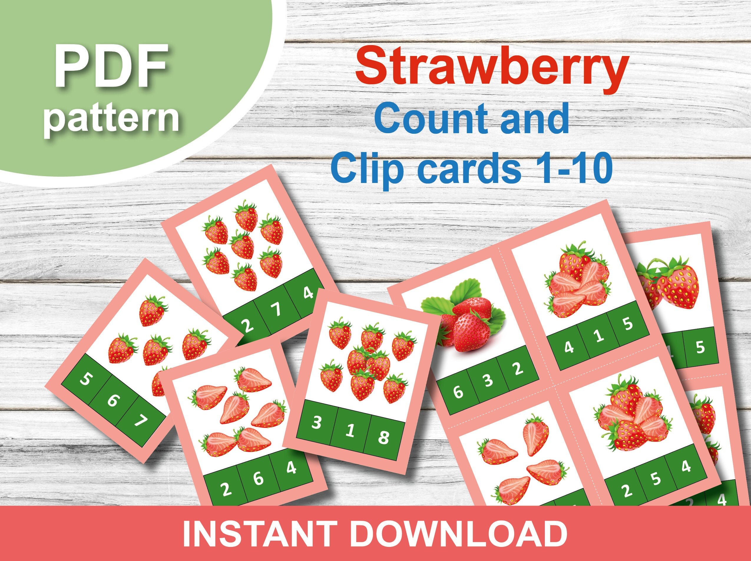 Strawberry Count and Clip Cards 1-10. Printable Preschool Activity ...