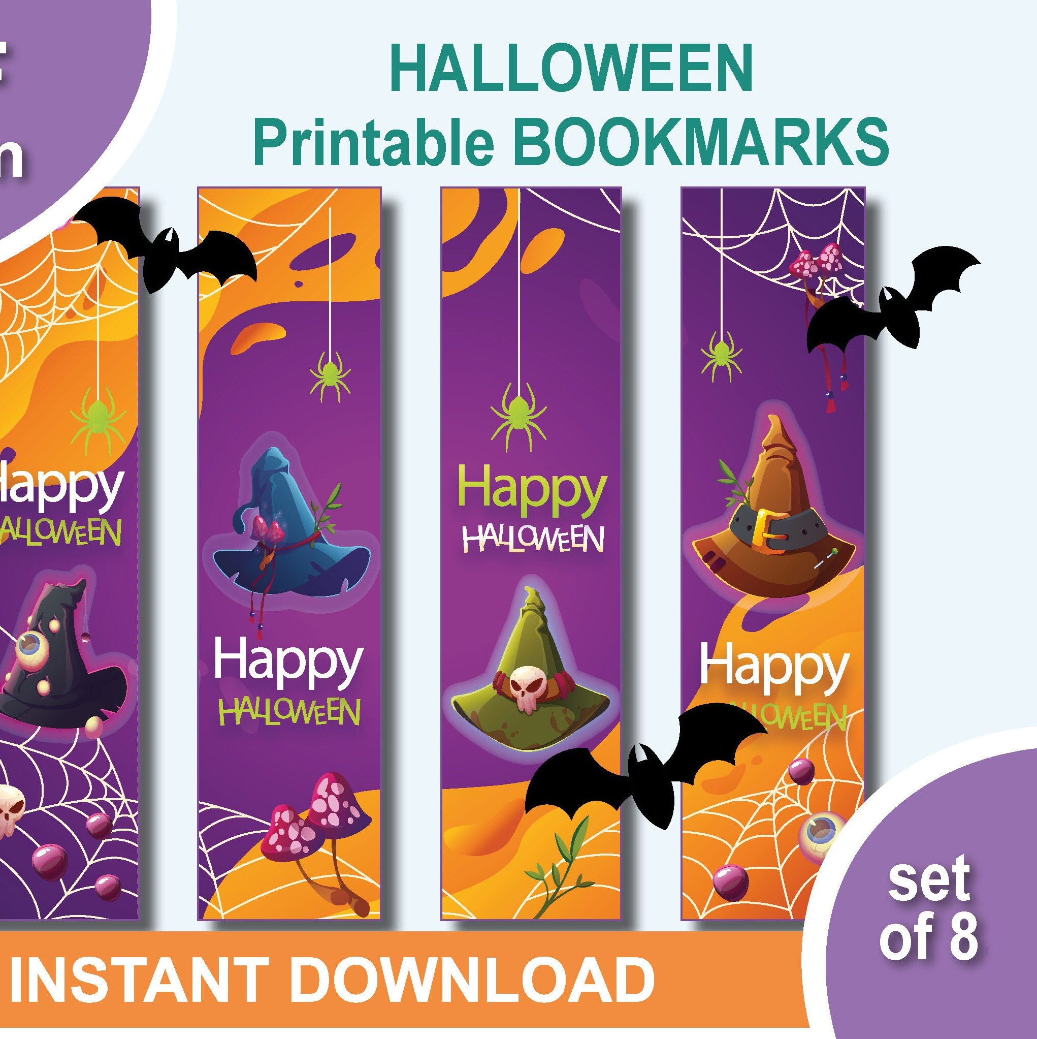 Halloween Printable Bookmarks, Set of 8, PDF Bookmarks, Gifts for ...