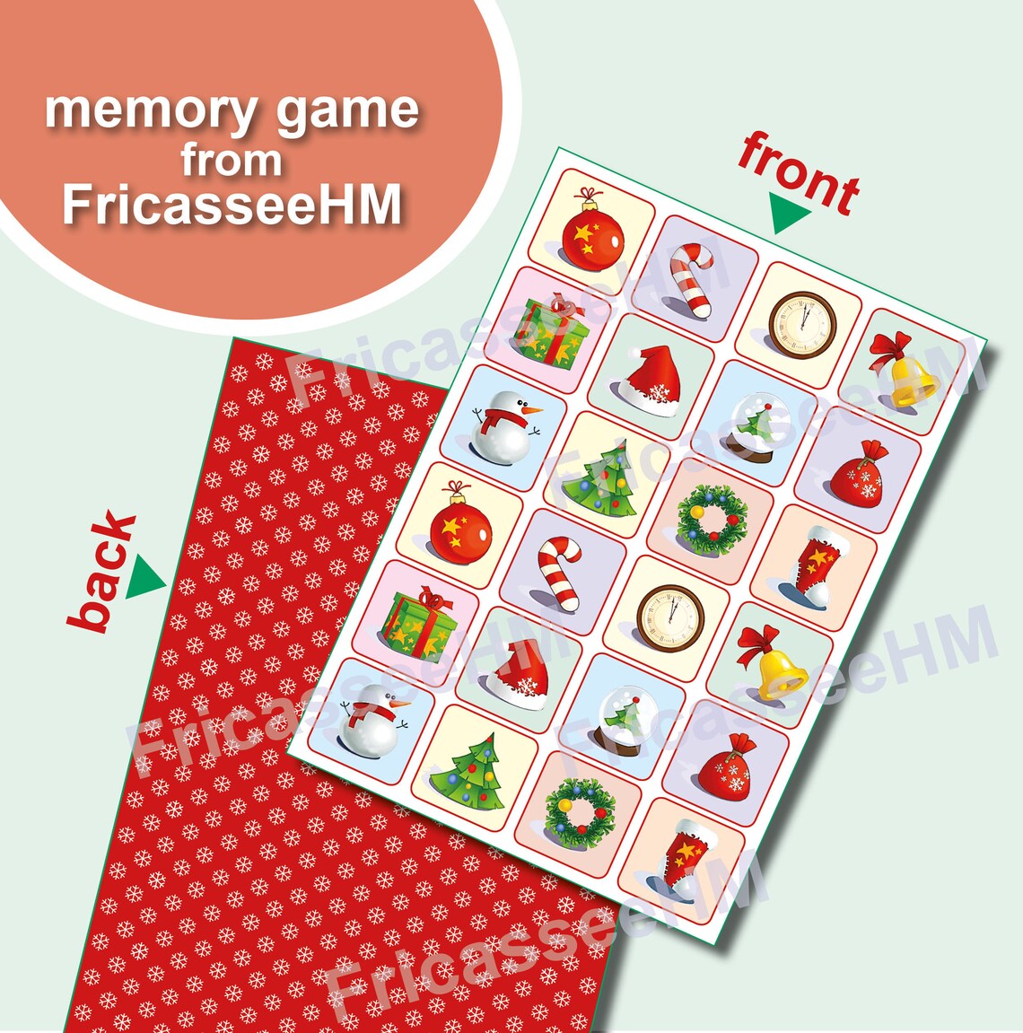Christmas Memory Game for Preschool Children Montessori New - Etsy