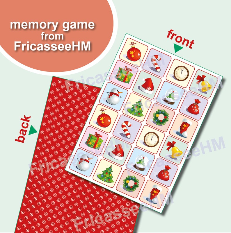 Christmas Memory Game for Preschool Children, Montessori New Year Card ...