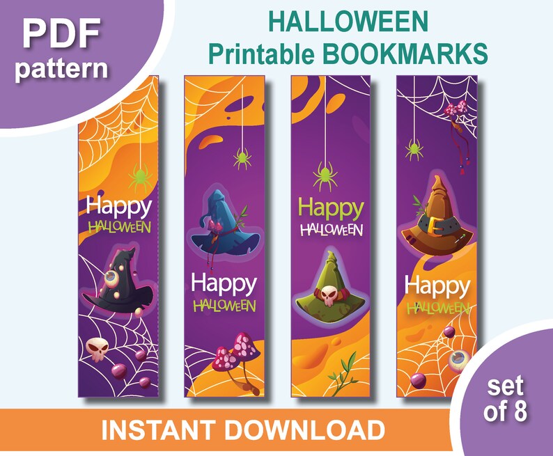 Halloween Printable Bookmarks Set of 8 PDF Bookmarks Gifts - Etsy