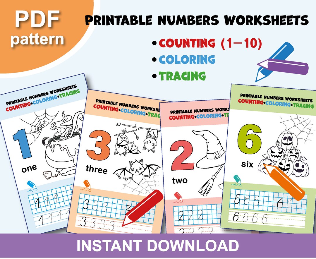 Halloween Number Tracing Worksheets 1-10: Preschool Handwriting ...