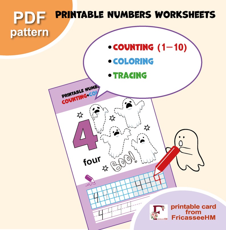 1-10 Number Tracing Worksheets, Halloween Tracing Activity for ...