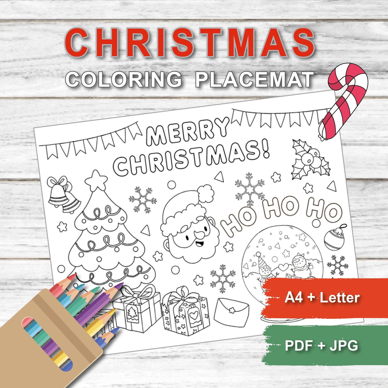 Printable Christmas Coloring Placemat for Kids | Holiday Activity Mat ...