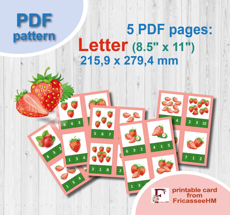 Strawberry Count and Clip Cards 1-10. Printable Preschool - Etsy