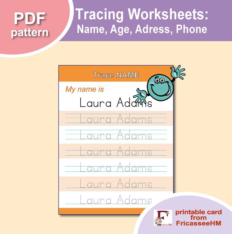 Printable Handwriting Practice Name Age Address Phone - Etsy