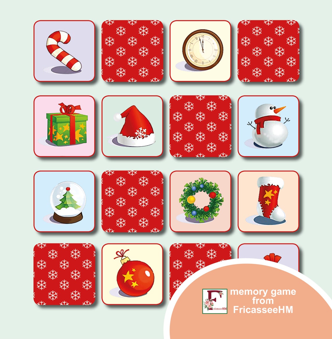 Christmas Memory Game for Preschool Children Montessori New - Etsy