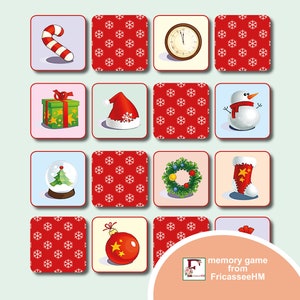 Christmas Memory Game for Preschool Children, Montessori New Year Card ...