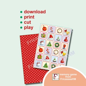 Christmas Memory Game for Preschool Children, Montessori New Year Card ...