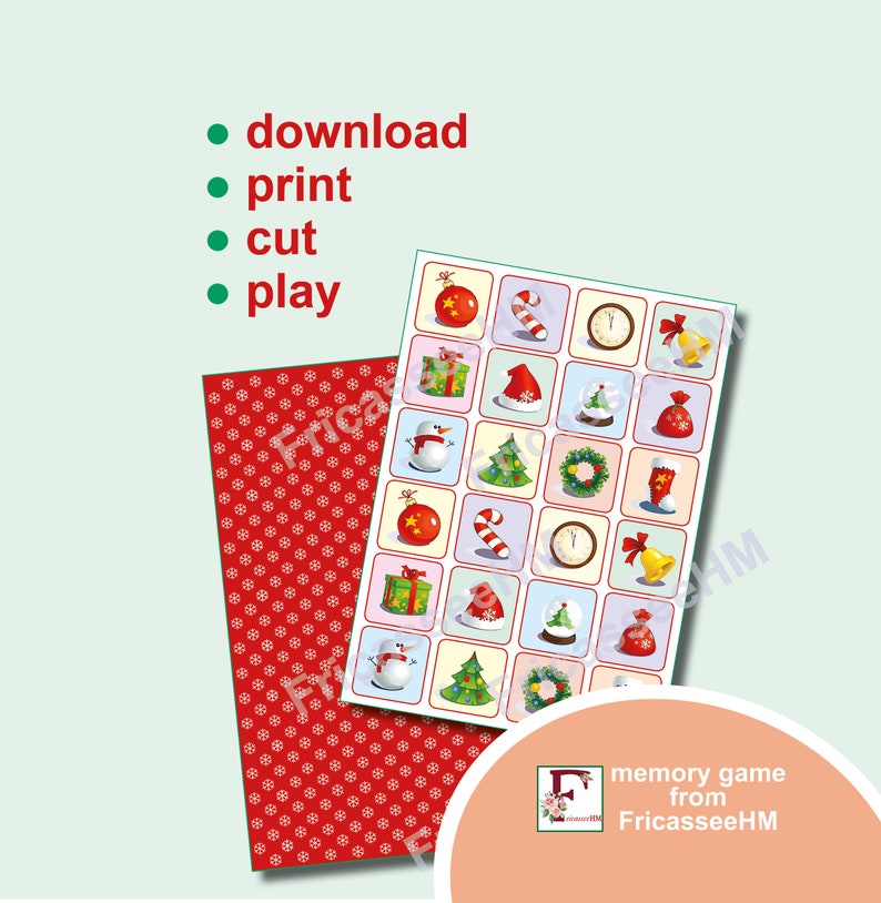 Christmas Memory Game for Preschool Children, Montessori New Year Card ...