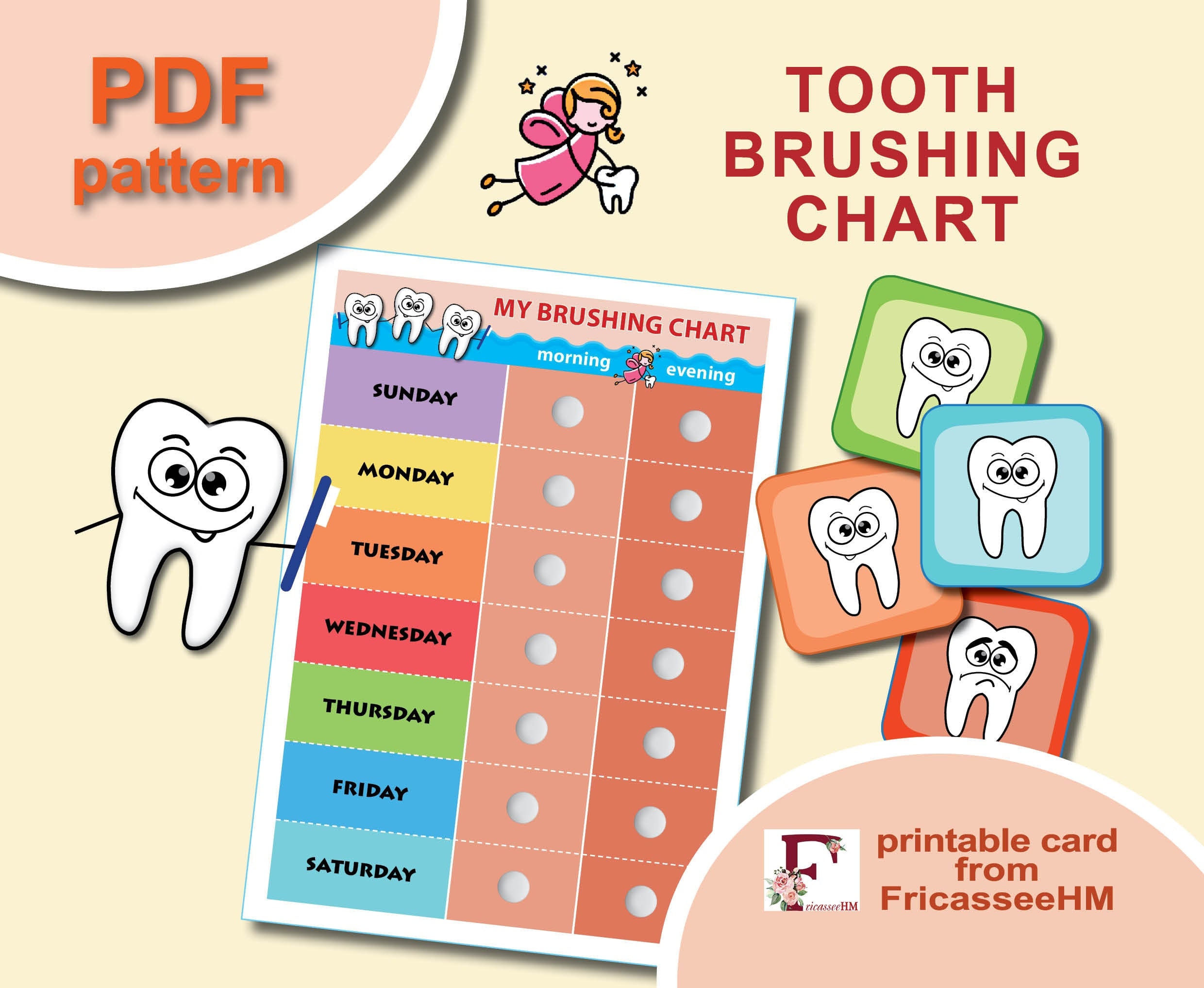 Tooth Brushing Chart, Toddler Training Charts, Tooth Fairy Gift ...