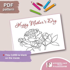 Printable Coloring DIY Floral Cards for Kids. Set of 5 Happy Mother's ...