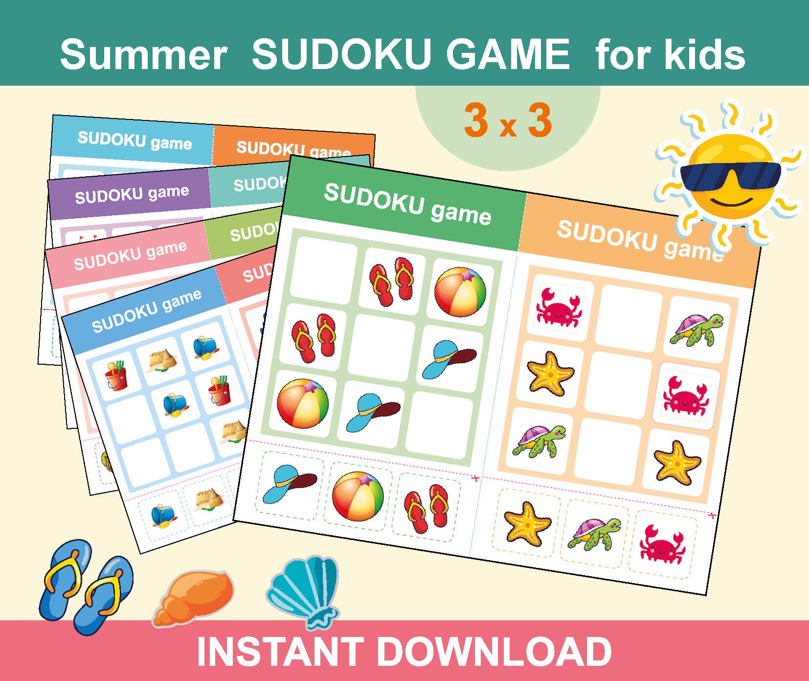Summer Sudoku for Kids Printable. Kindergarten Activity. - Etsy