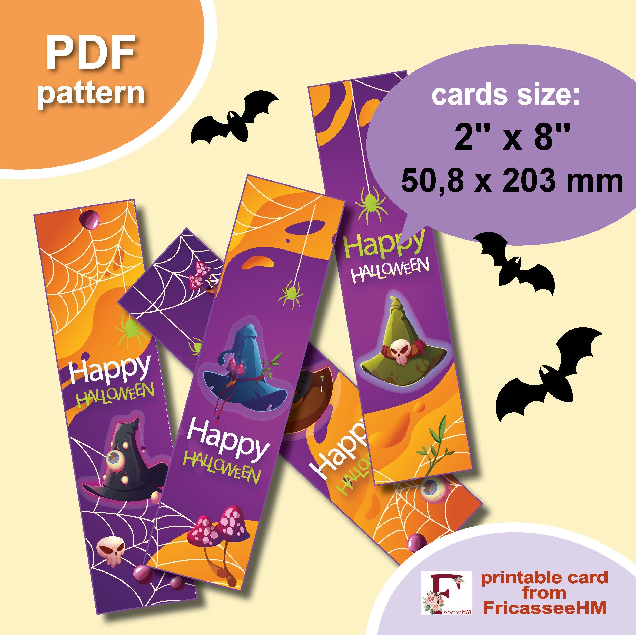 Halloween Printable Bookmarks, Set of 8, PDF Bookmarks, Gifts for ...
