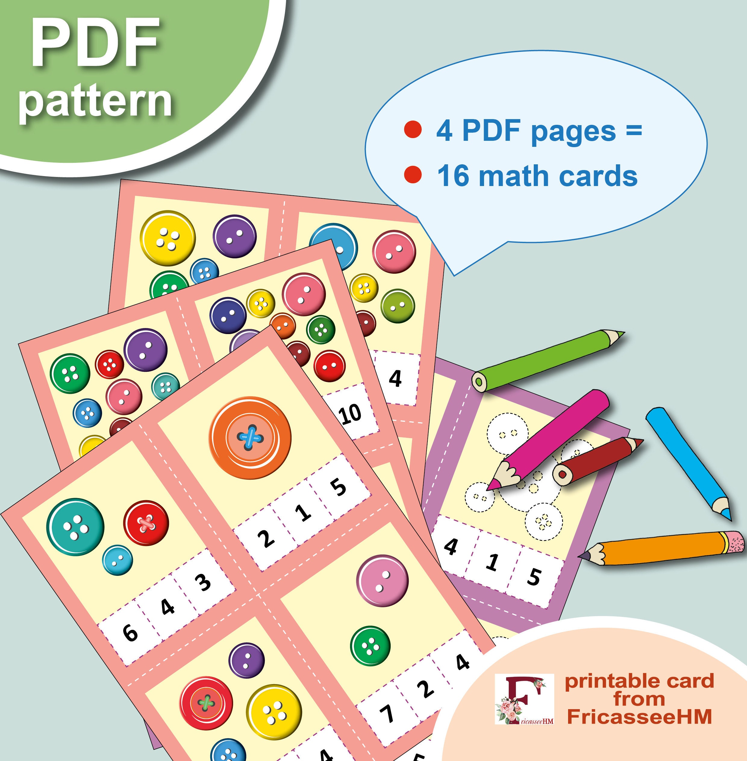 Montessori Buttons Clip Cards for Toddler, Numbers 1-10, Preschool ...