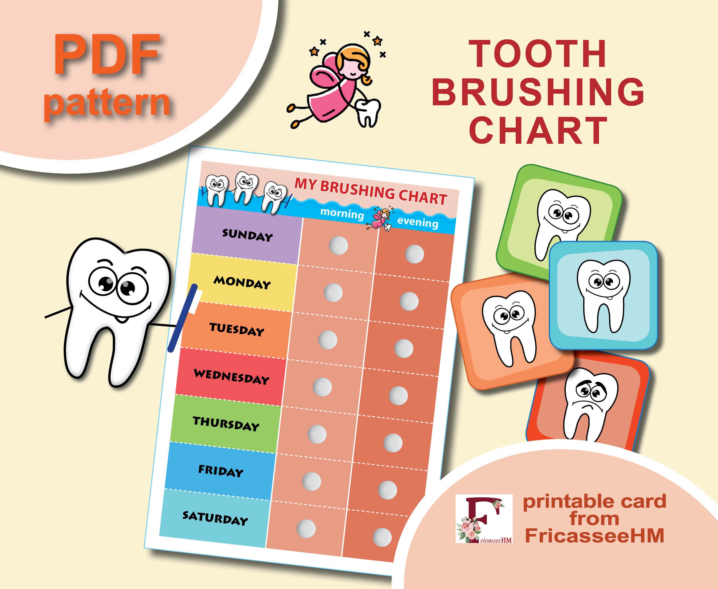 Tooth Brushing Chart Toddler Training Charts Tooth Fairy - Etsy