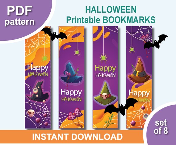 Halloween Printable Bookmarks Set of 8 PDF Bookmarks Gifts - Etsy
