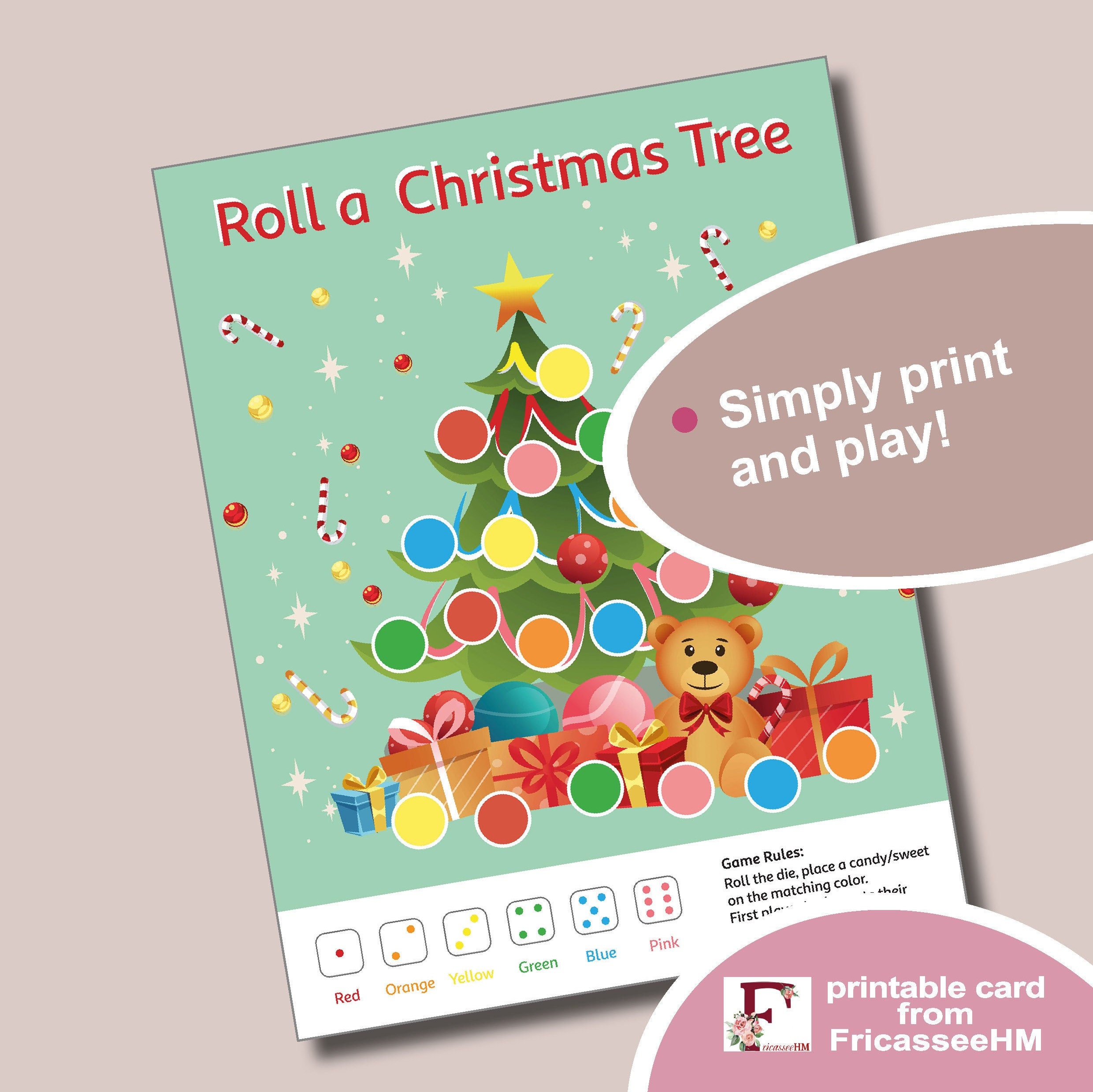 Printable Christmas Kids Table Game. Roll a Christmas Tree - Etsy