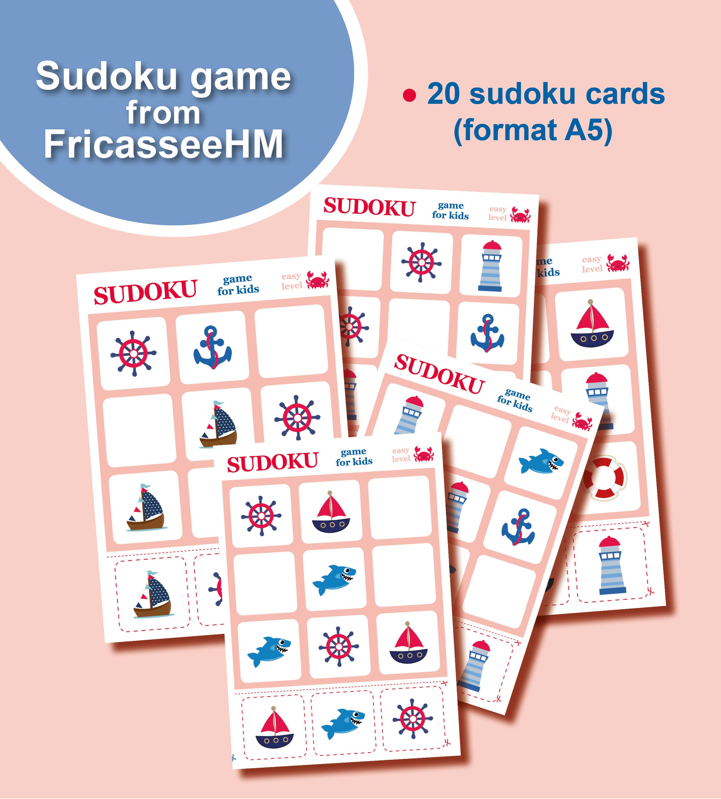 Easy Sudoku Puzzles, 20 Printable Cards, Sudoku Game for Kids and ...