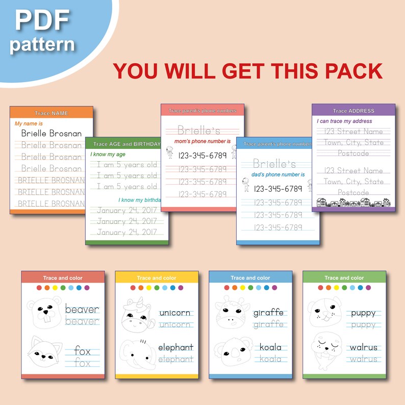 Personalized Handwriting Practice. Name, Age, Address, Phone Numbers ...