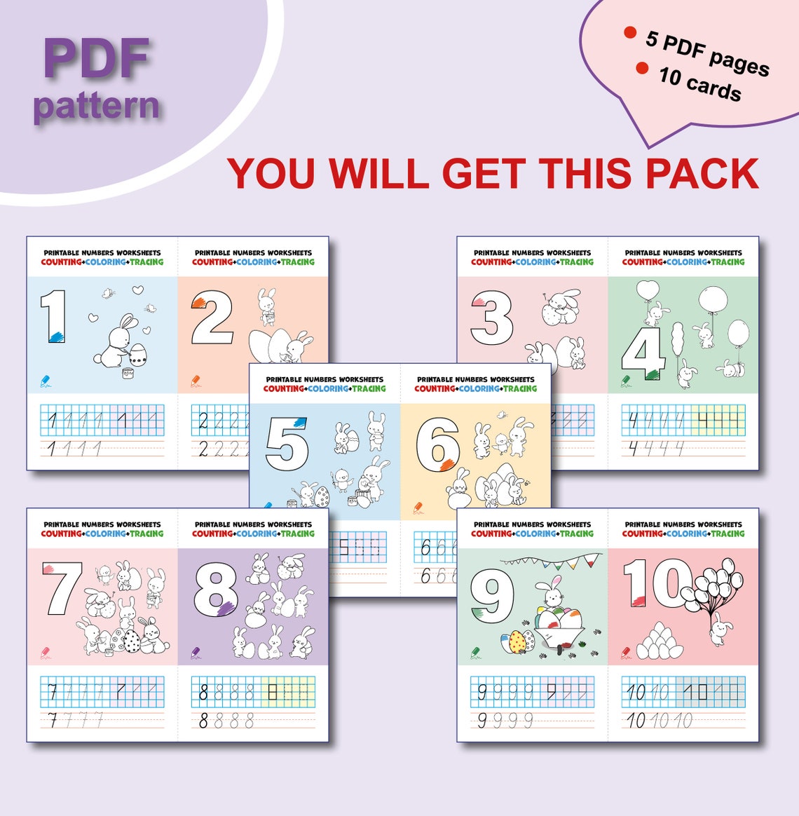 Easter Bunny Coloring Pages for Kids. Printable Tracing Number ...