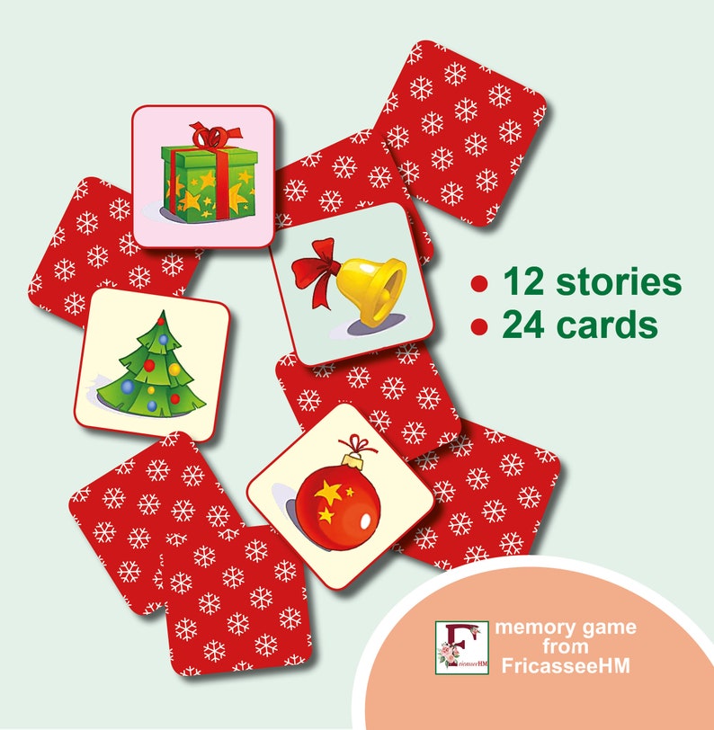Christmas Memory Game for Preschool Children, Montessori New Year Card ...