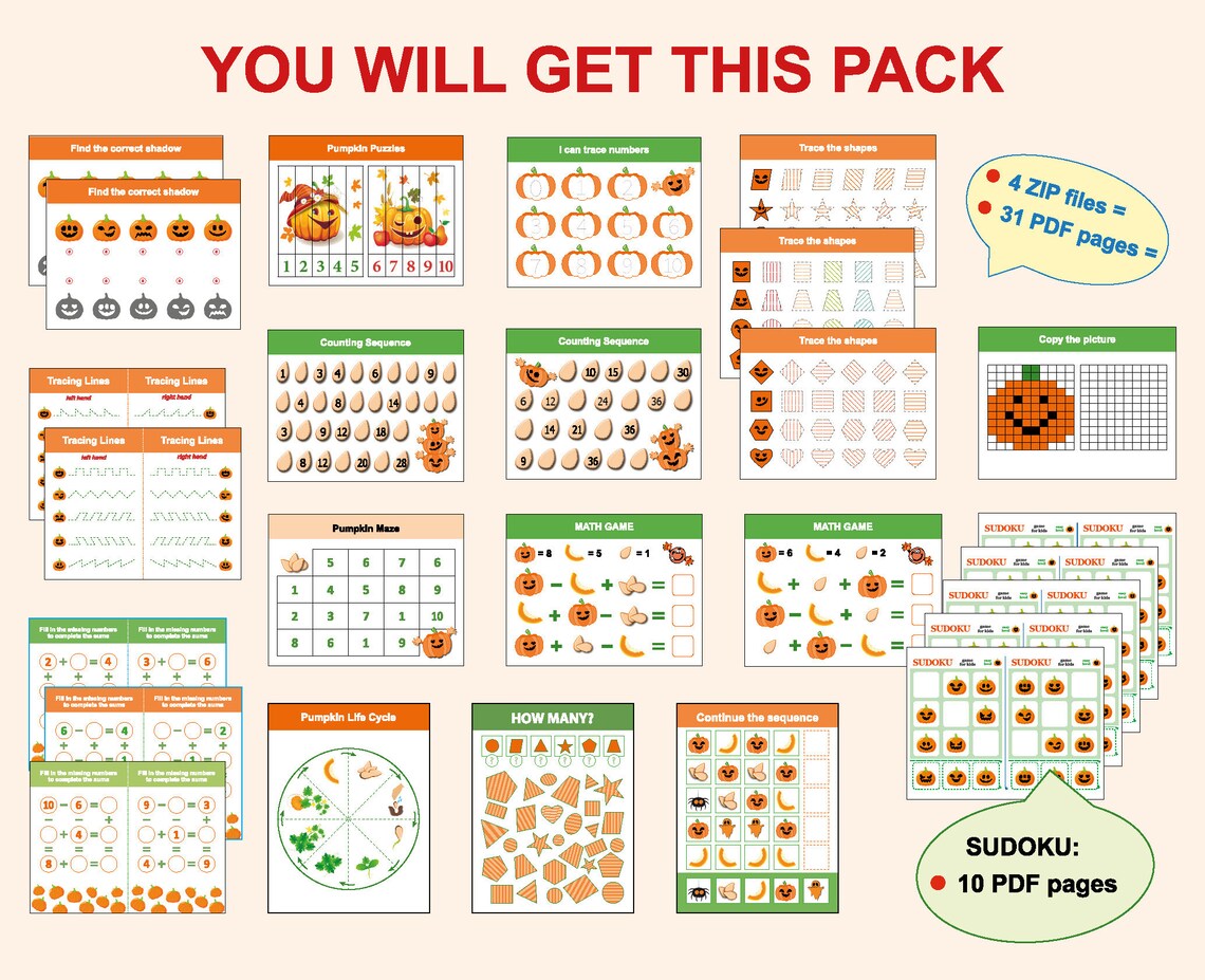 Pumpkin Learning Pack. Printable Pumpkin Activities. Printable - Etsy