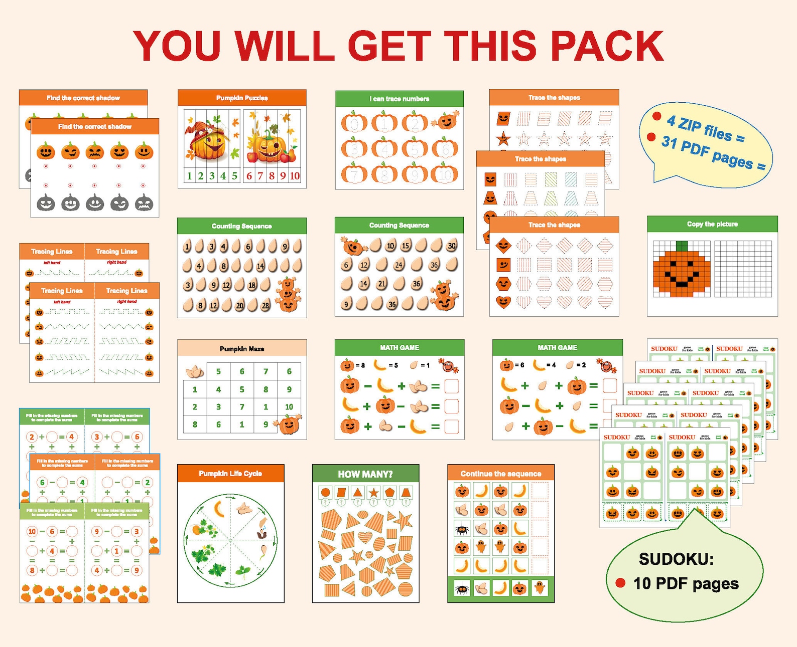 Pumpkin Learning Pack. Printable Pumpkin Activities. Printable Pumpkin ...
