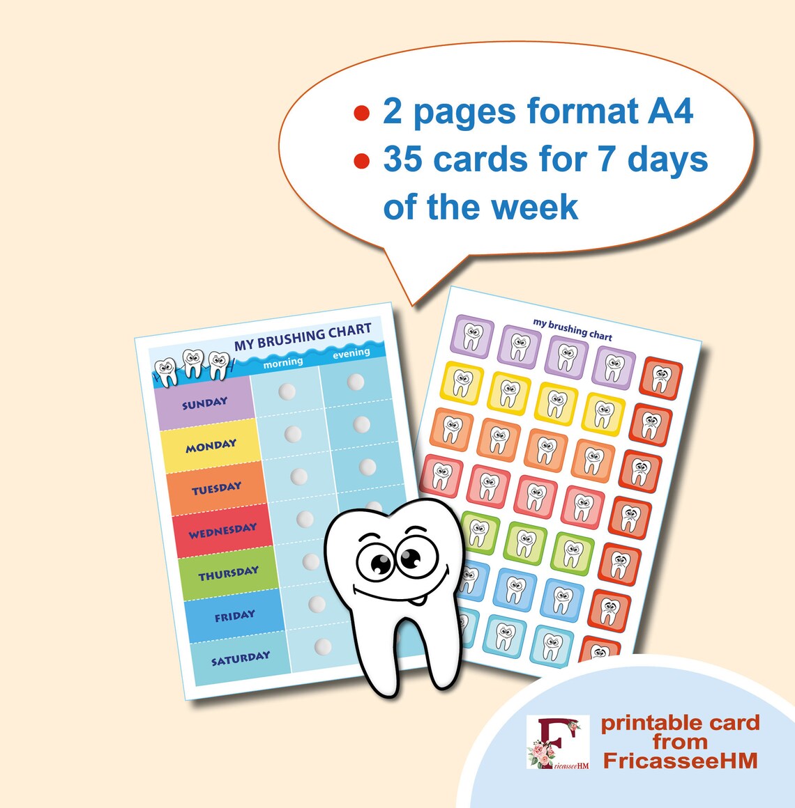 Toothbrush Cards, Printable Montessori Calendar, Tooth Fairy Gift, My ...