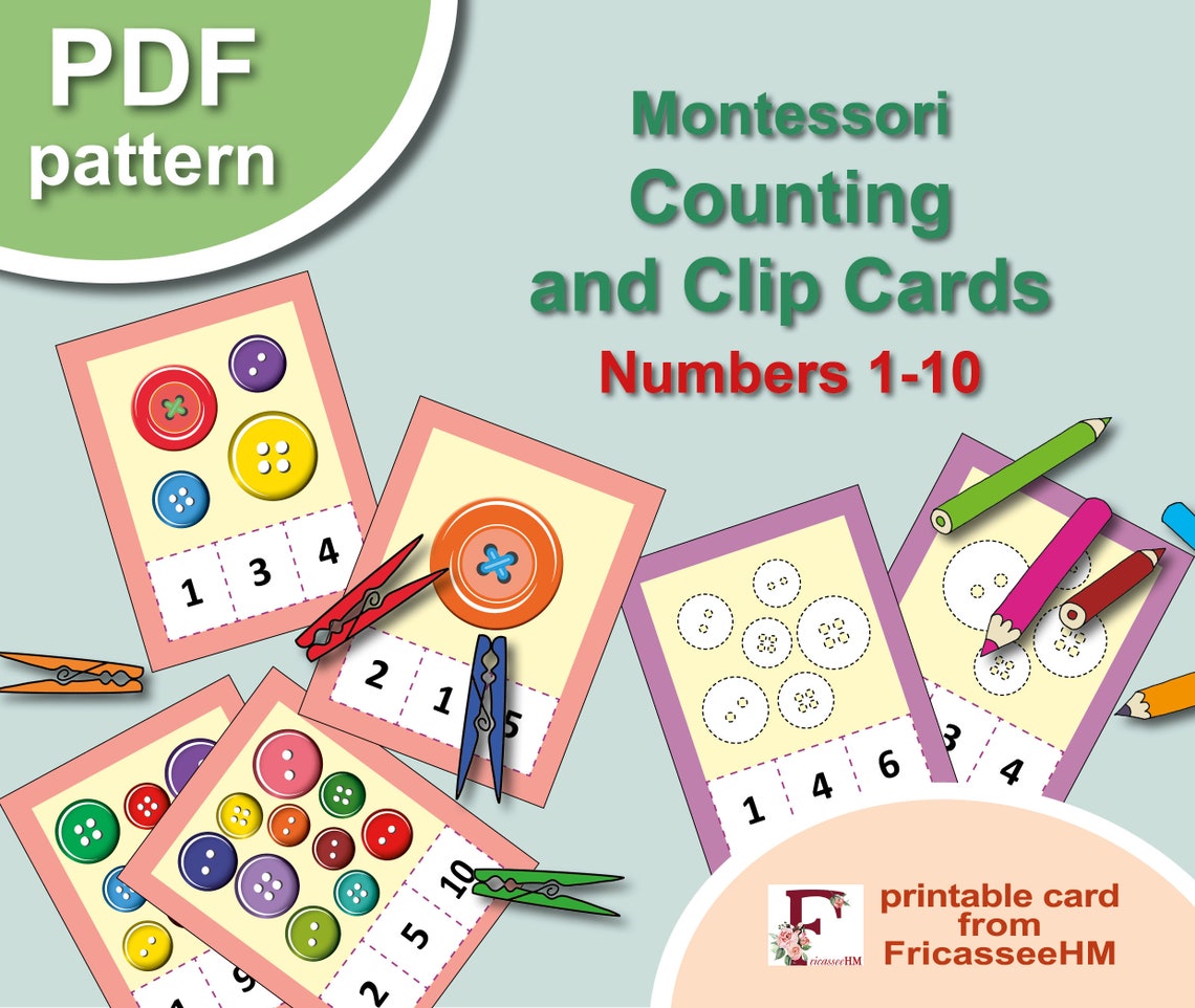 Montessori Buttons Clip Cards for Toddler, Numbers 1-10, Preschool ...