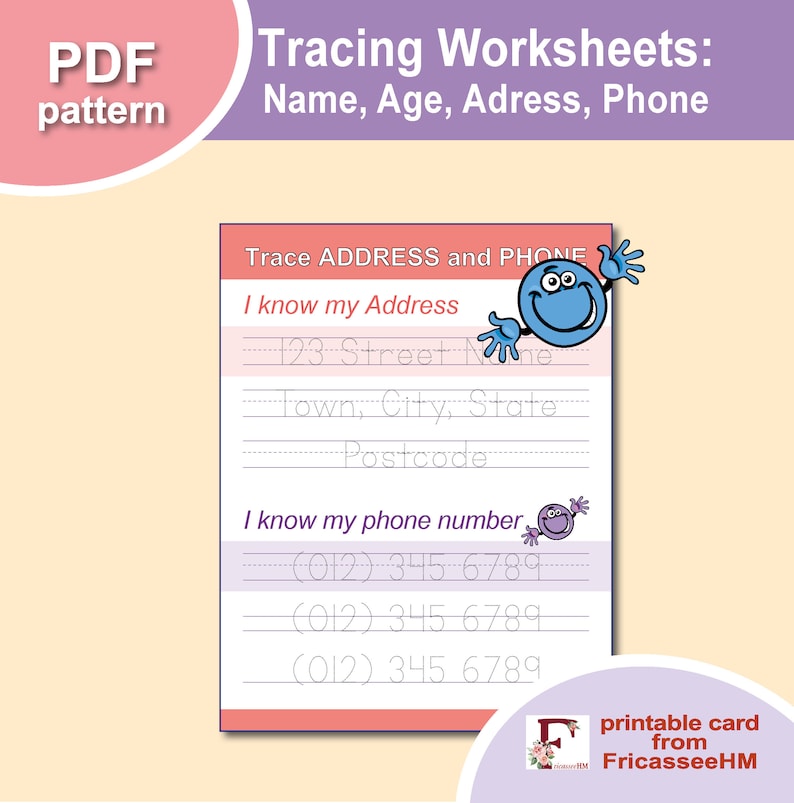 Printable Handwriting Practice Name Age Address Phone - Etsy