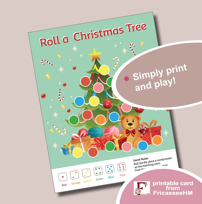 Printable Christmas Kids Table Game. Roll a Christmas Tree - Etsy