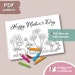 Printable Coloring DIY Floral Cards for Kids. Set of 5 Happy Mother's ...