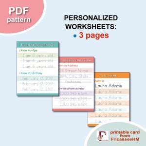 Printable Handwriting Practice Name, Age, Address, Phone Number ...