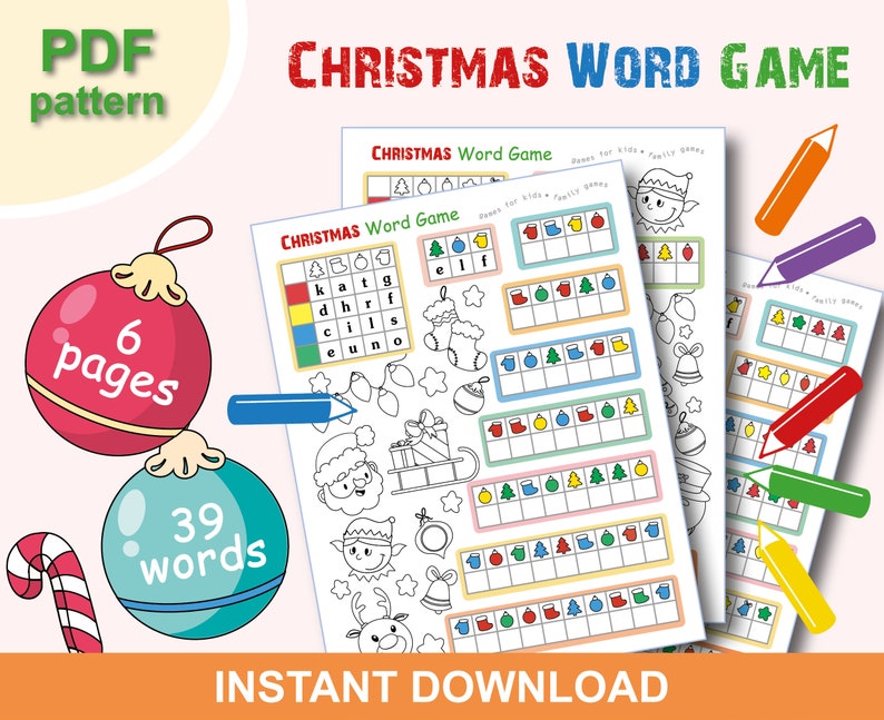 Printable Christmas Game Bundle, Christmas Activity for Kids, Printable ...