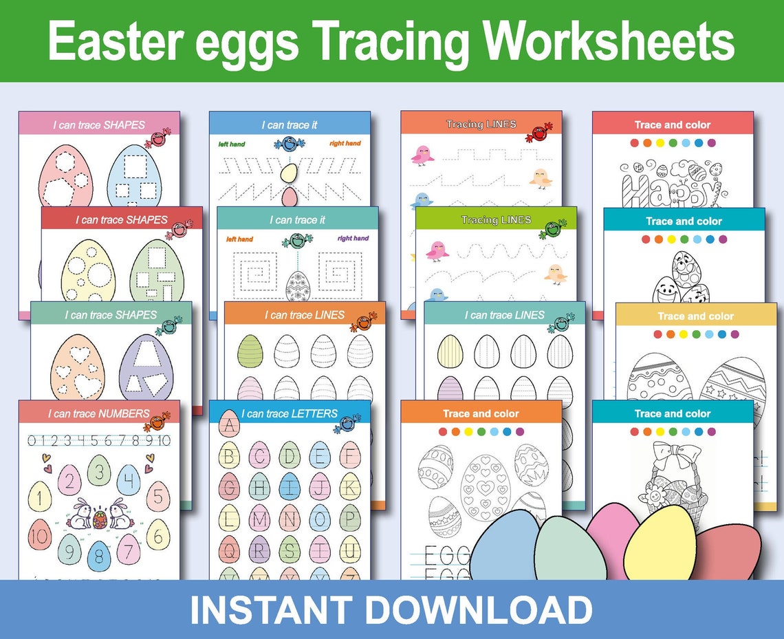Easter Eggs Kids Book. Tracing Printable Worksheets for Preschool ...