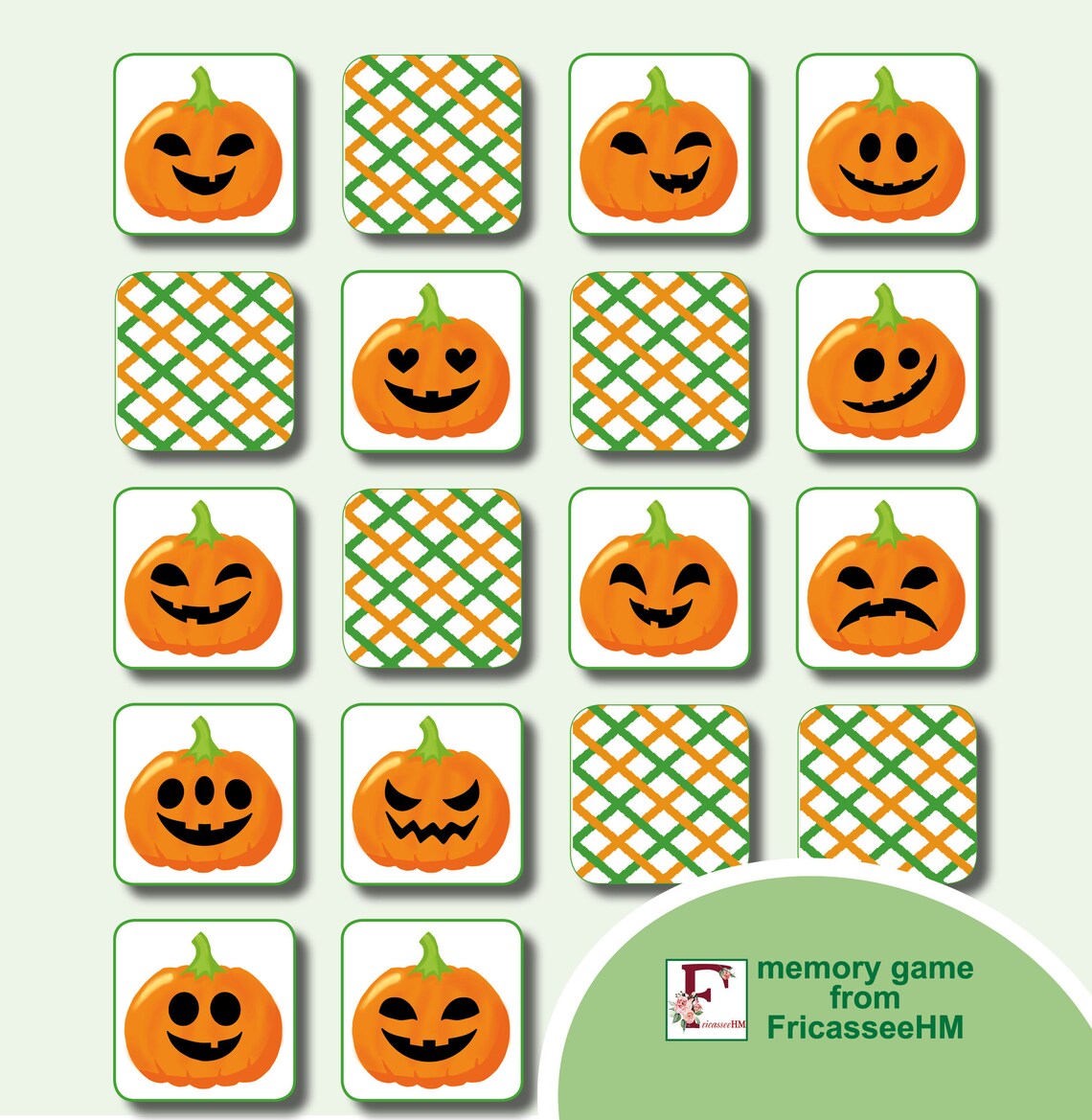 Pumpkin Memory Game for Toddler and Adults for Halloween Party ...