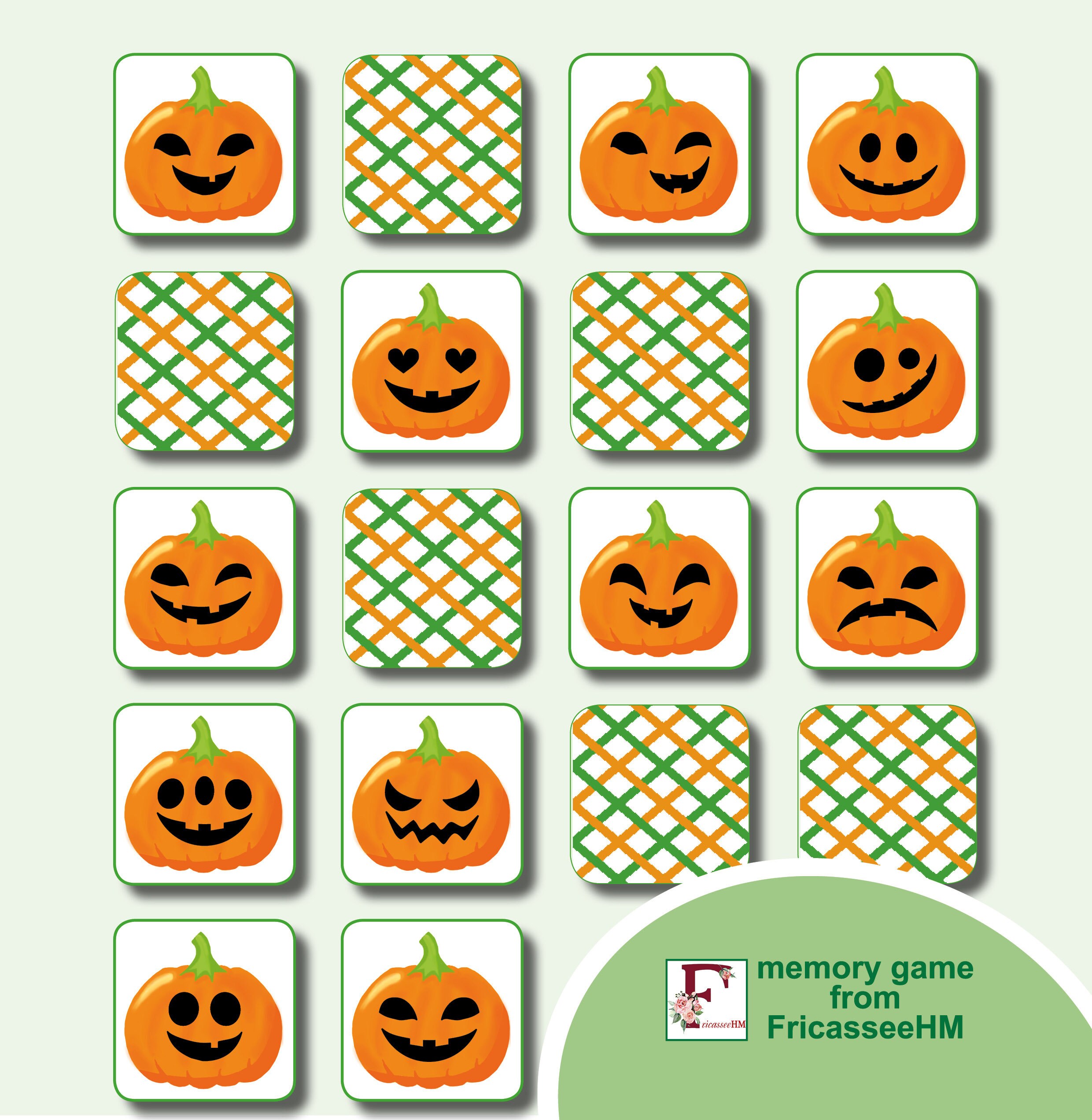 Pumpkin Memory Game for Toddler and Adults for Halloween Party ...