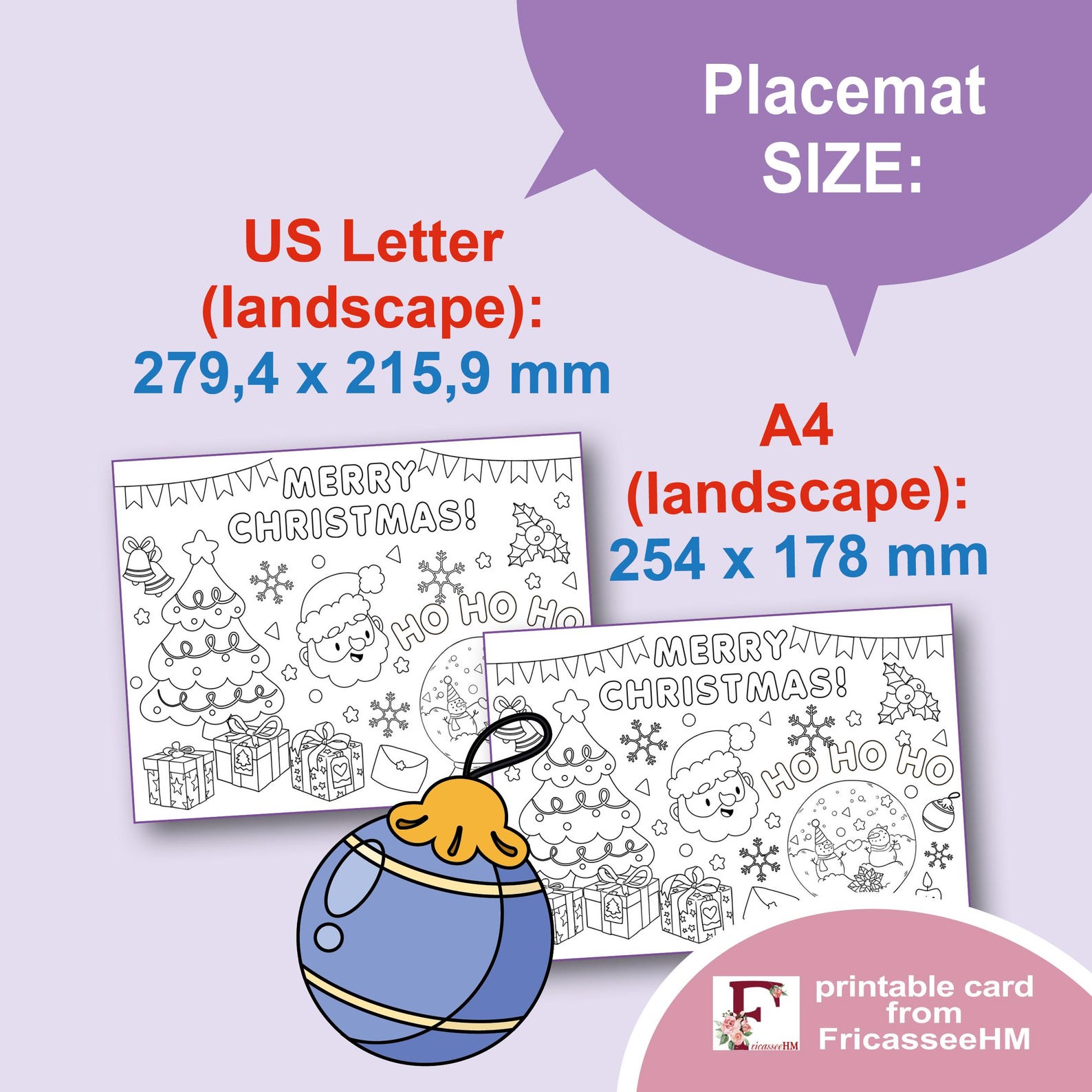 Printable Christmas Coloring Placemat for Kids | Holiday Activity Mat ...