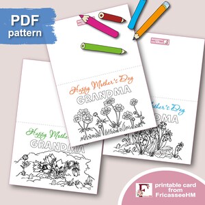 Printable Coloring Cards for Grandma. Set of 5 Happy Mother's Day Cards ...