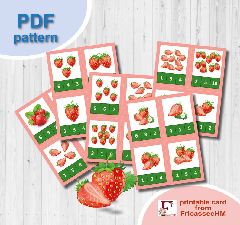 Strawberry Count and Clip Cards 1-10. Printable Preschool Activity ...