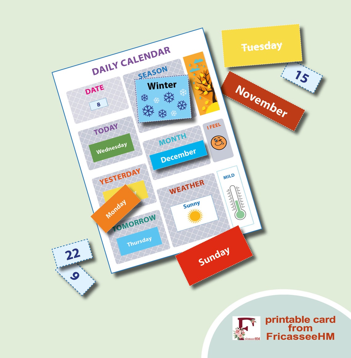 Printable Weather Calendar, Seasons, Month of the Year, Day of the Week ...