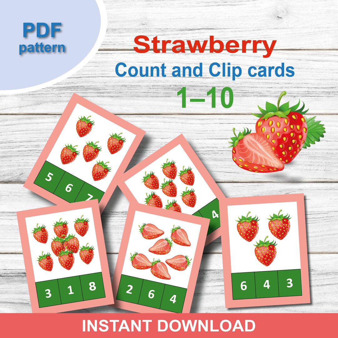 Strawberry Count and Clip Cards 1-10. Printable Preschool Activity ...